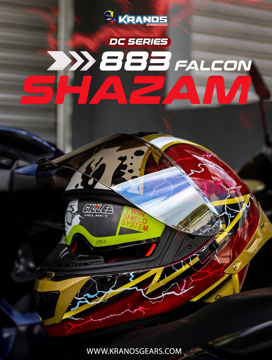 GILLE 883 SHAZAM RED WHITE!! FREE CLEAR LENS & SPOILER (DUAL VISOR ...