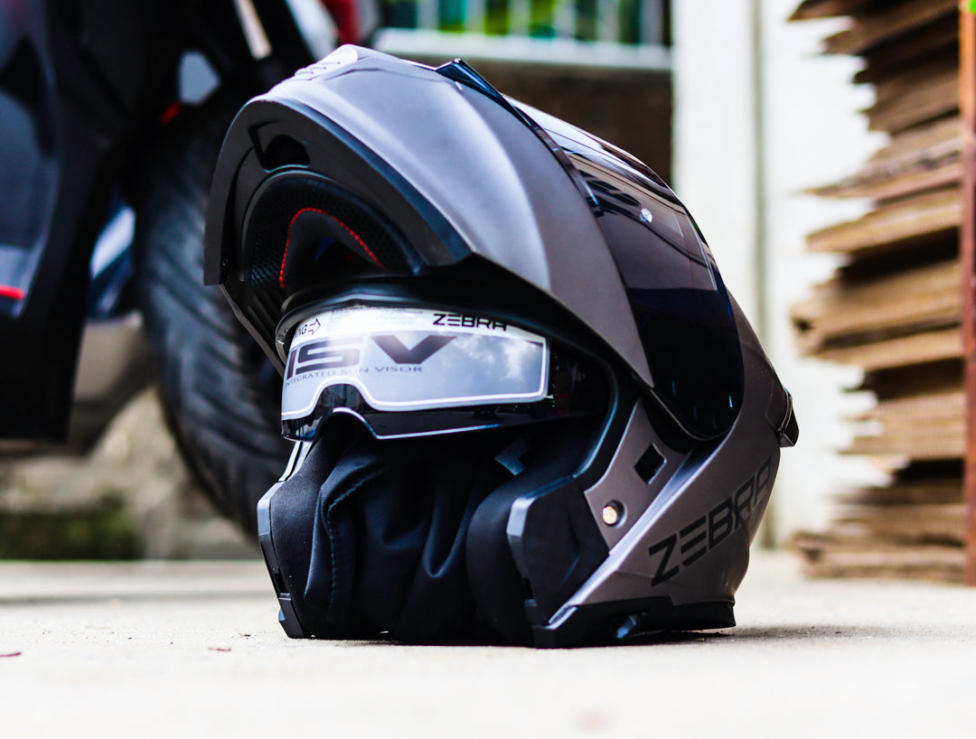 ZEBRA A113 RITZY MATTE GRAY MODULAR (DUAL VISOR) WITH FREE CLEAR LENS ...