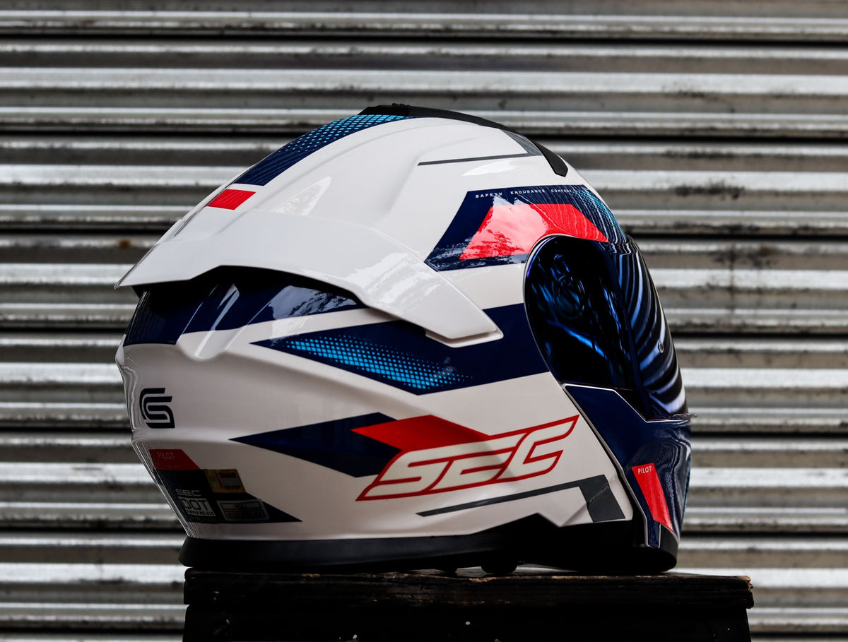 SEC PILOT FUTURE WHITE BLUE RED!!MODULAR WITH FREE CLEAR LENS (DUAL VI ...